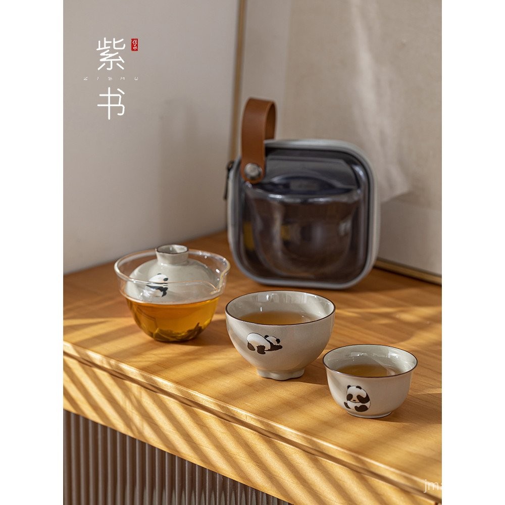 Panda Huahua Travel Tea Set Portable Bag Kit Single Outdoor Camping ...