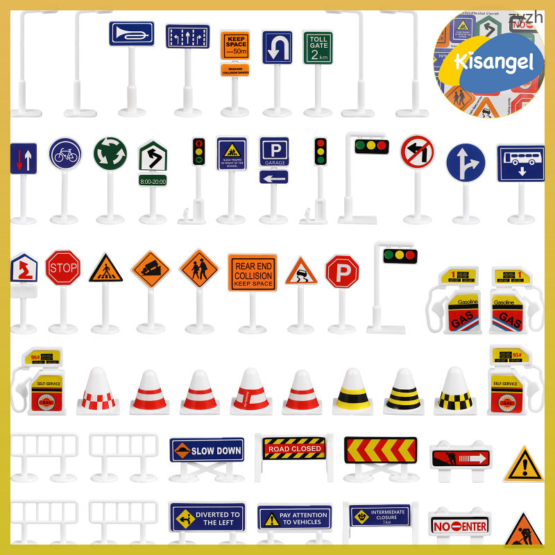 56 Pcs Stop Traffic Sign Toys Signals Signs Road Minimalist Play ...