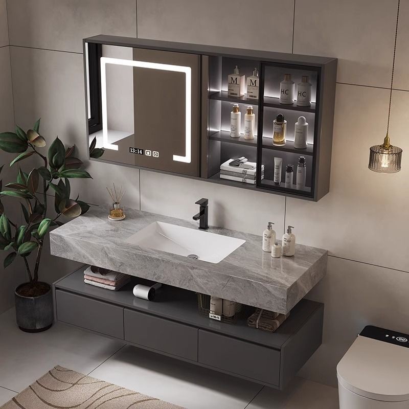 Sintered Stone Bathroom Cabinet Seamless Ceramic Integrated Basin ...