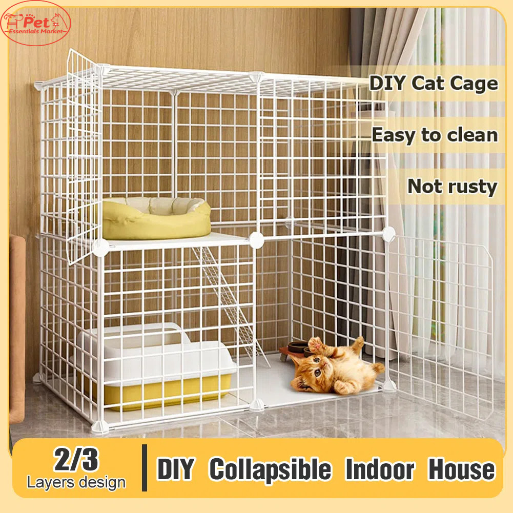 75*39*73cm DIY Foldable 2/3 layers Cat Cage Stackable Cage for Cat Villa Collapsible Cage Cat ...