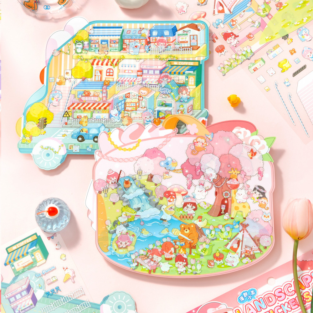ENWEI 3 Pcs [Sparkling Fun Landscape Stickers Series] Cartoon Cute DIY ...