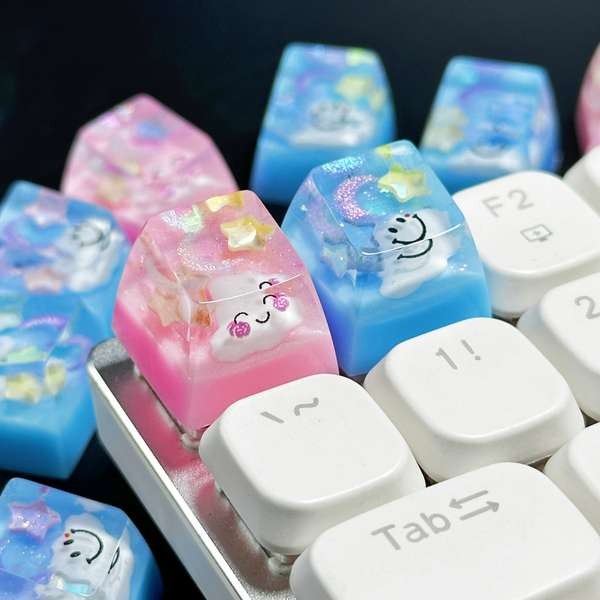 keycaps custom keycaps Unique diy Epoxy Resin Translucent Blue Sky ...