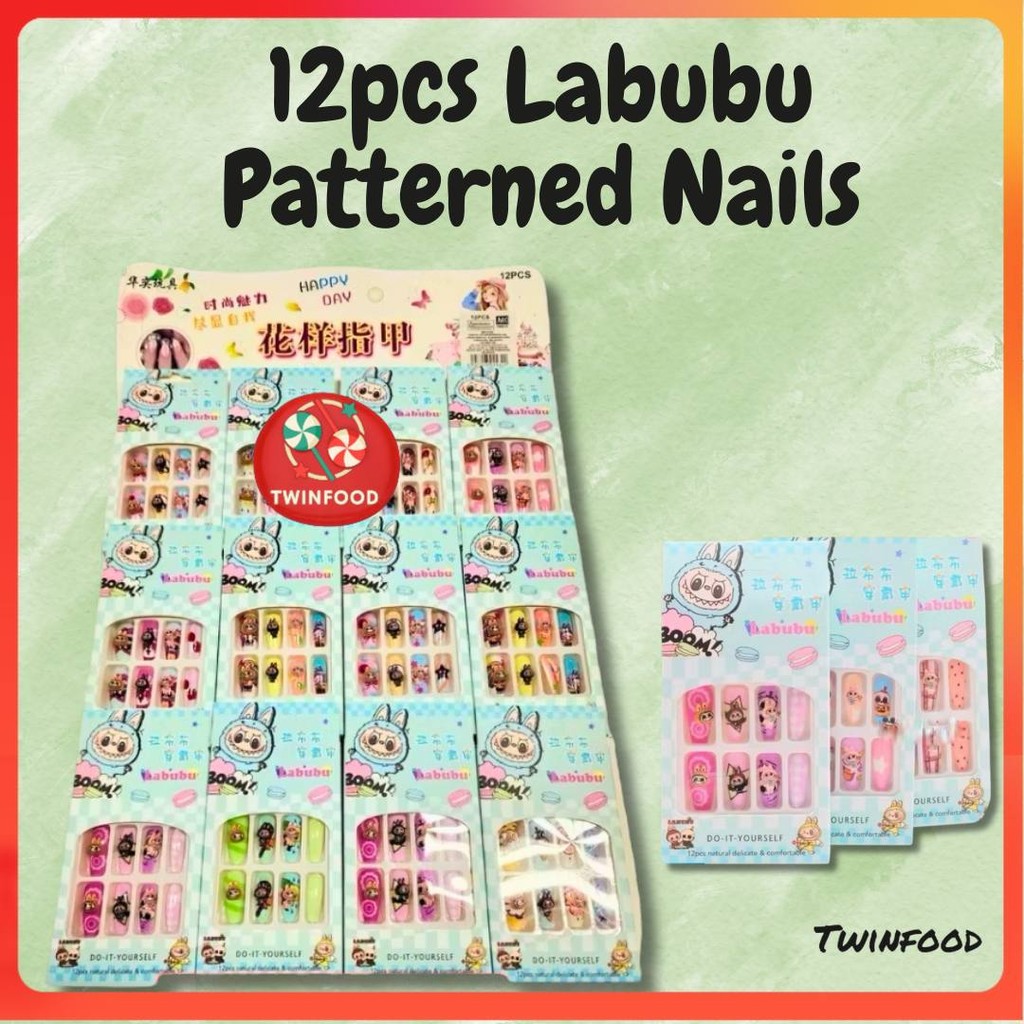 12PCS (PAPAN) New Labubu trendy nail stickers cartoon 5D relief nail ...