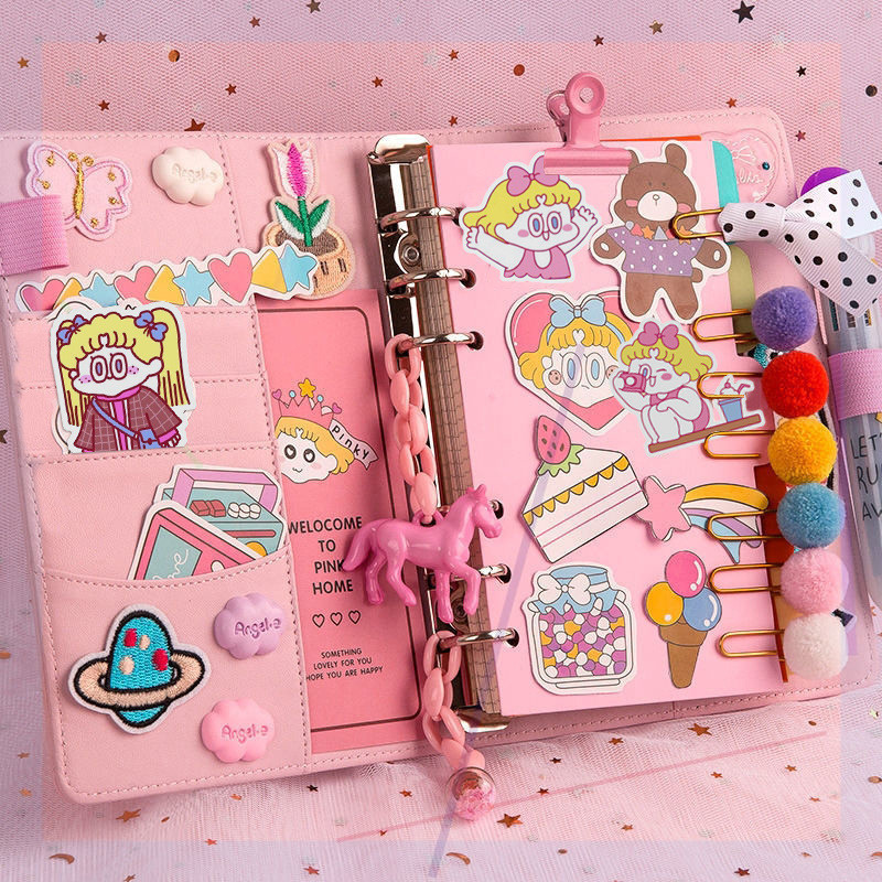 Cute Journal Book Set Cute Girl Diary Journal Material Kit Tape Sticker ...