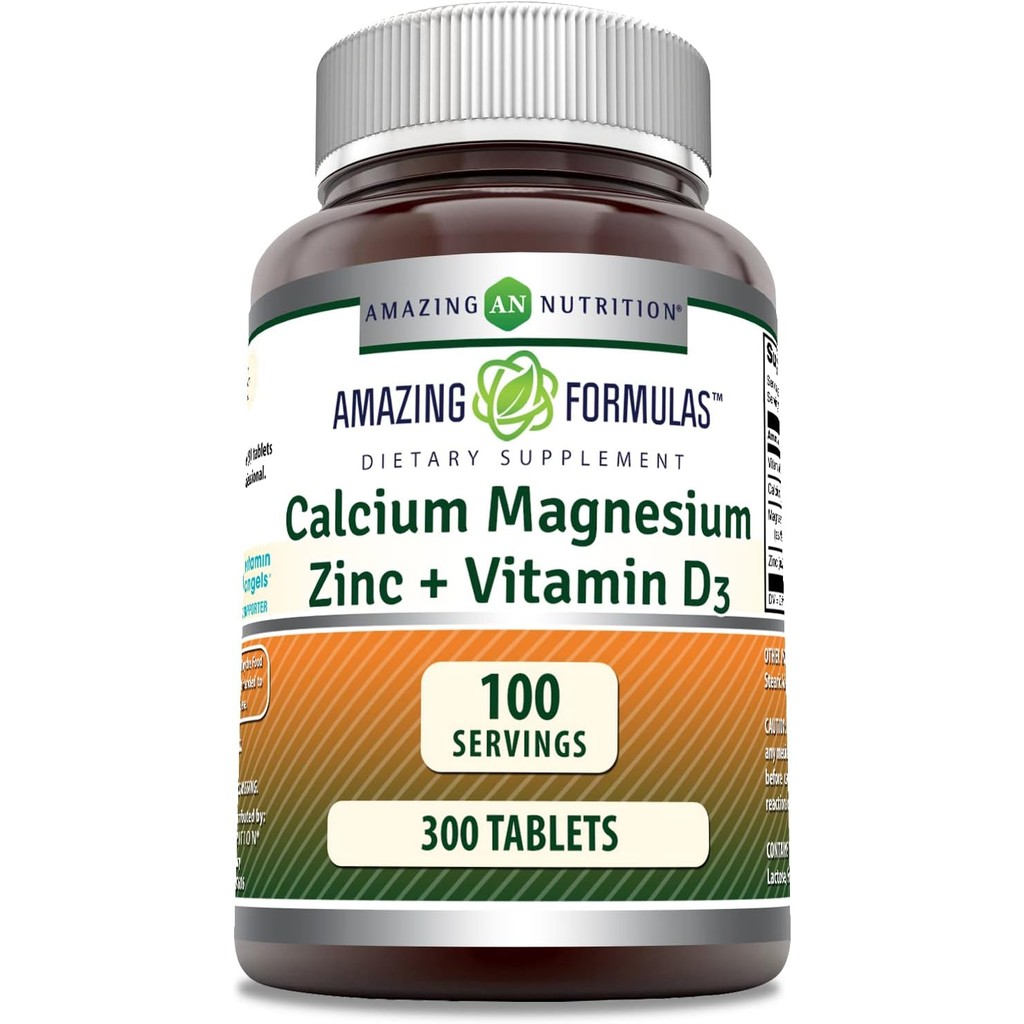 Amazing Formulas Calcium Magnesium Zinc D3 - 300 Tablets Per Bottle Supplement (Calcium 1000mg ...