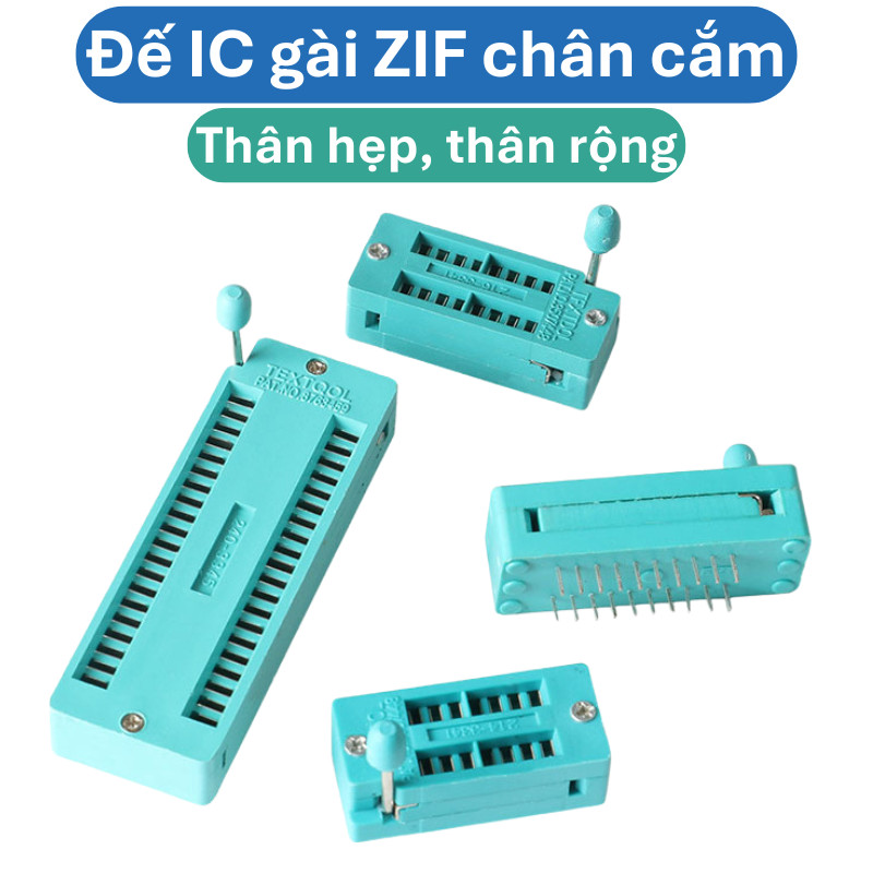 ZIF pin IC base with narrow body, wide body, chip charging pin clamp ...