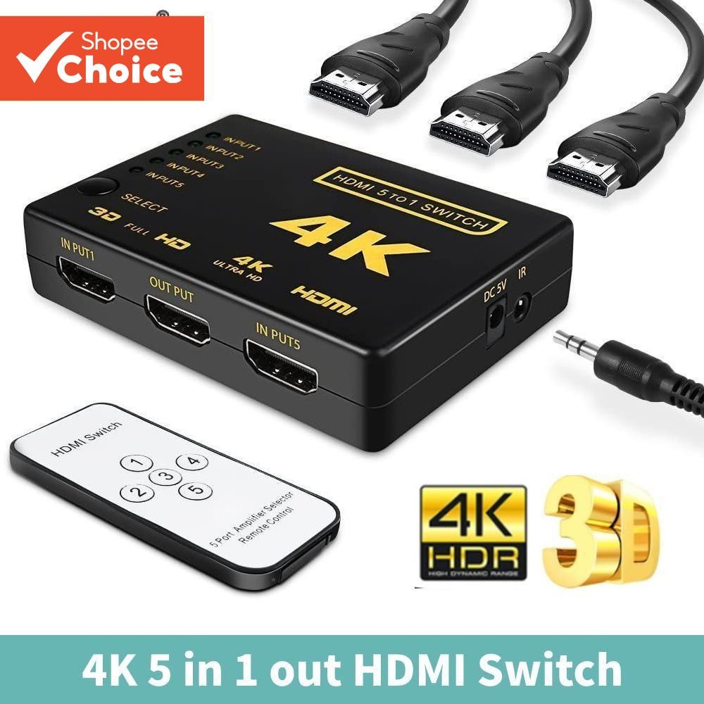 5 in 1 HDMI Switch 4K Switcher HD 1080P Video Cable Splitter 5x1 1x4 ...