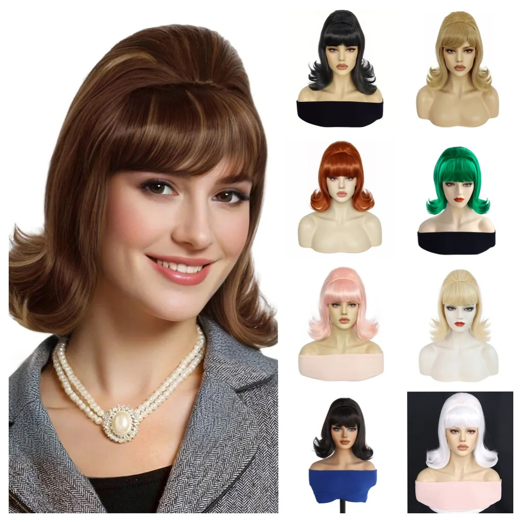 Synthetic Hair Short 70s Pinup Pelucas 60s Black Blonde Retro Beehive ...