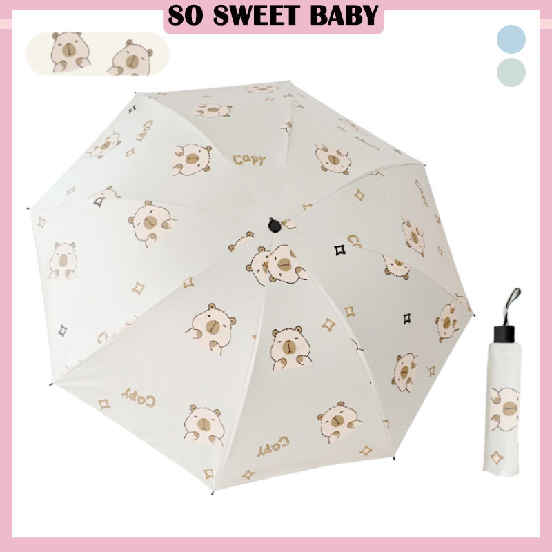 Umbrella Cute Capybara Automatic UV Protection Sunscreen Vinyl Folding ...
