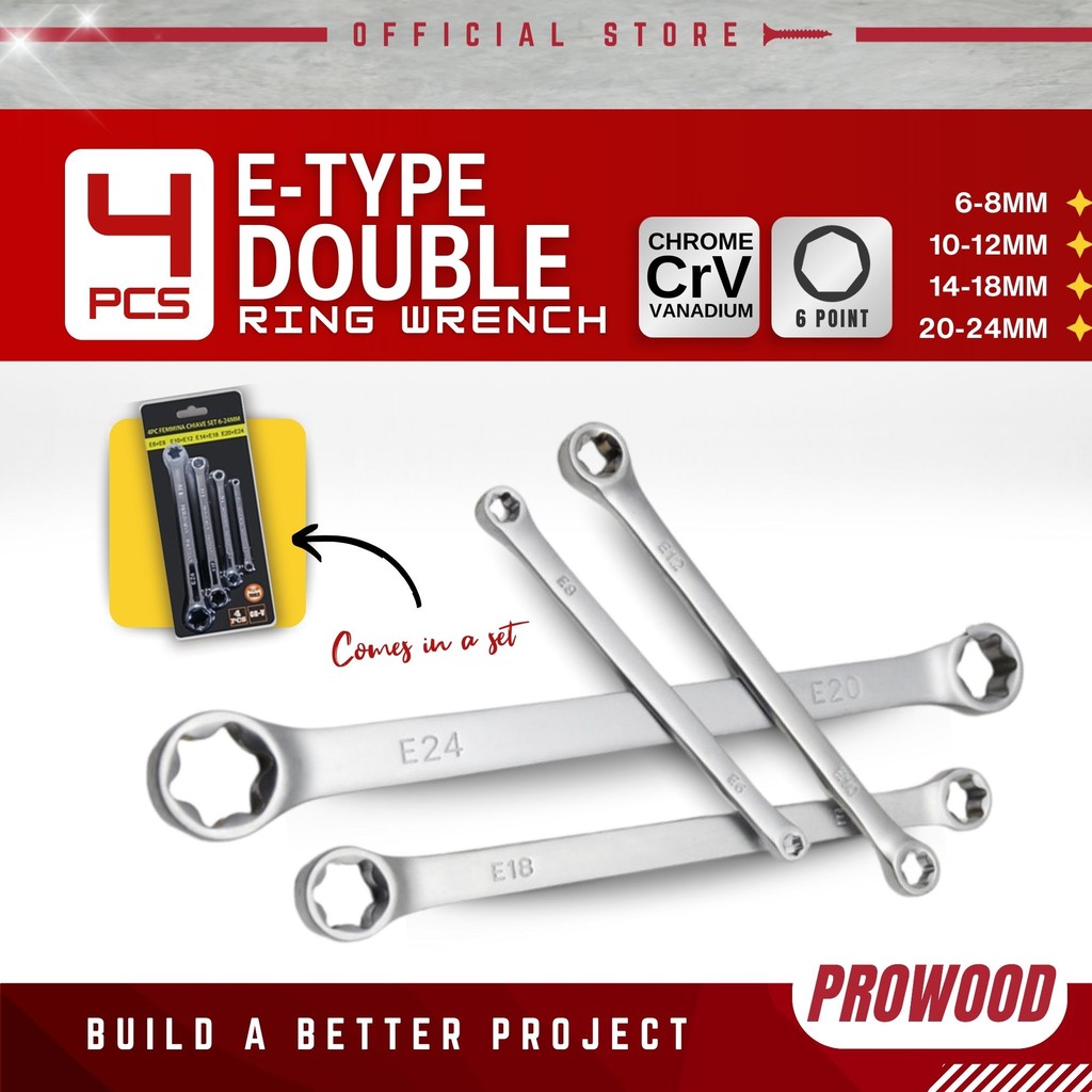 4PCS E6 - E24 E-Type Double Ring Wrench 6 Point Torque Wrench Universal ...