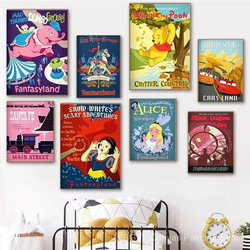 MINISO Disneyland Attractions Poster for Kids Bedroom Walt Disney ...