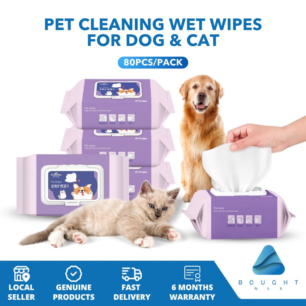 Pet Cleaning Wet Wipes for Dog & Cat 80pcs - Anti-Bacterial, Removes ...