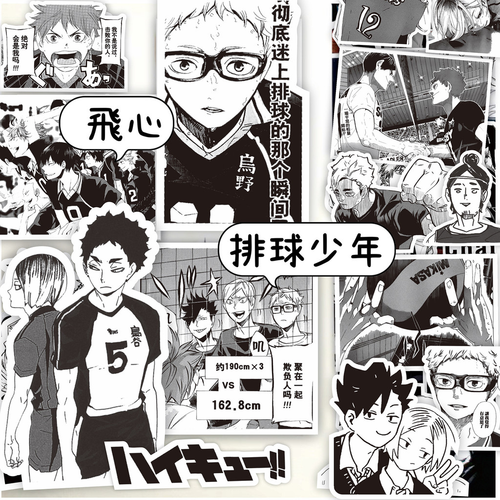 68Pcs Haikyuu!! Sticker Pack - Hinata, Kageyama & Sugawara Black White ...