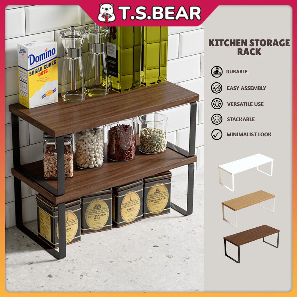 Kitchen Storage Rack Stackable Wooden Kitchen Shelf Spices Rack Cabinet ...