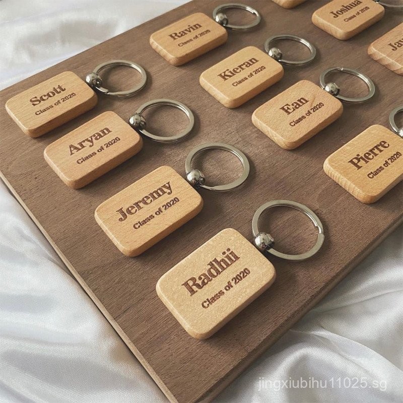 Wooden Keychain Wedding Favor Couple Graduation Pendant Solid Wood logo ...