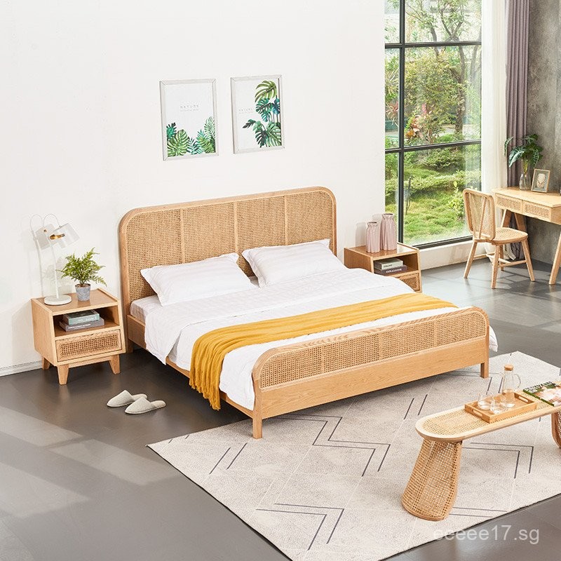 Nordic Solid Wood Bed Modern Simple Ash Wood Master Bedroom Japanese ...