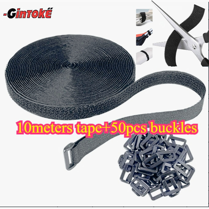 10 Meters + 50pcs Hook & Loop Cable Tie Plastic Clips / Adhesive Cable ...