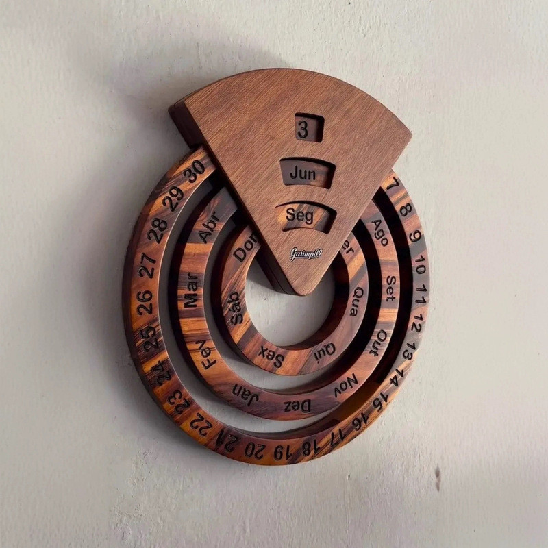 Wooden Perpetual Calendar Round Rotating Wall Calendar Cross-Border ...