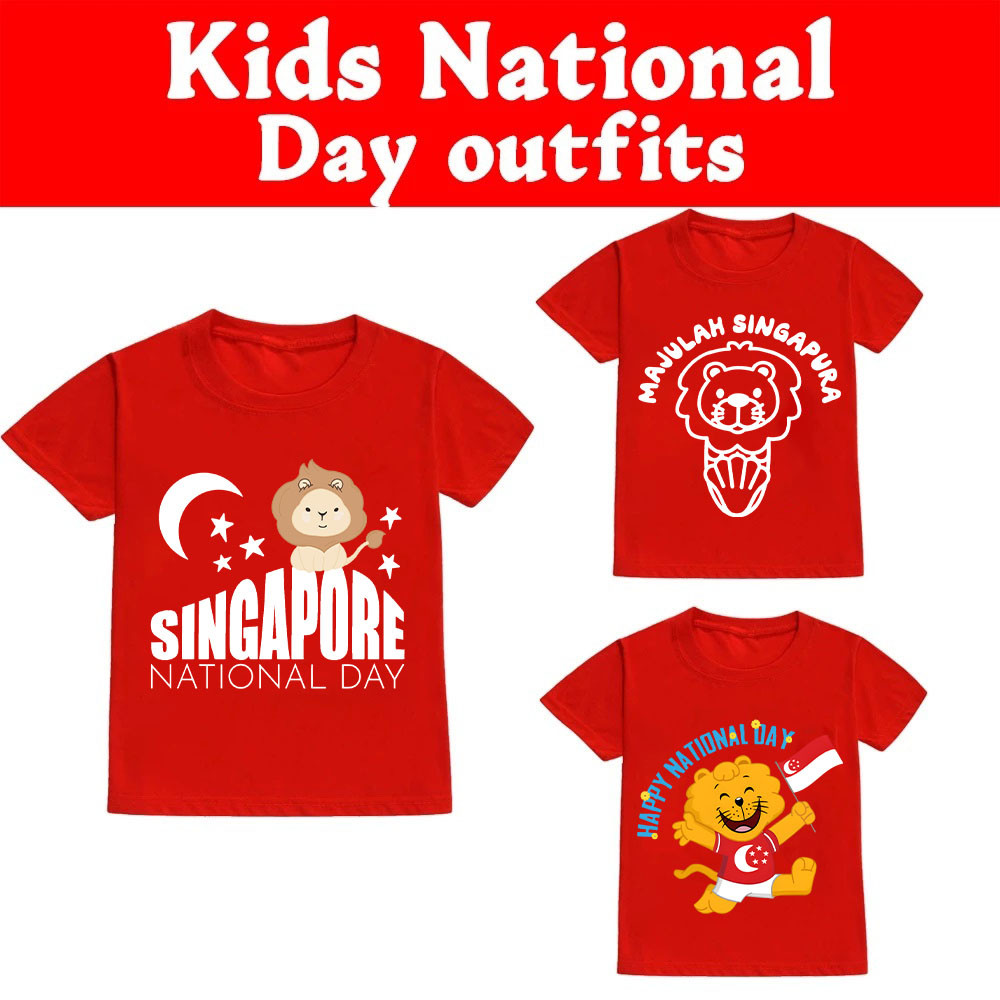 Singapore Lion Print Ndp 2025 Outfits Red/black/White Kids National Day ...