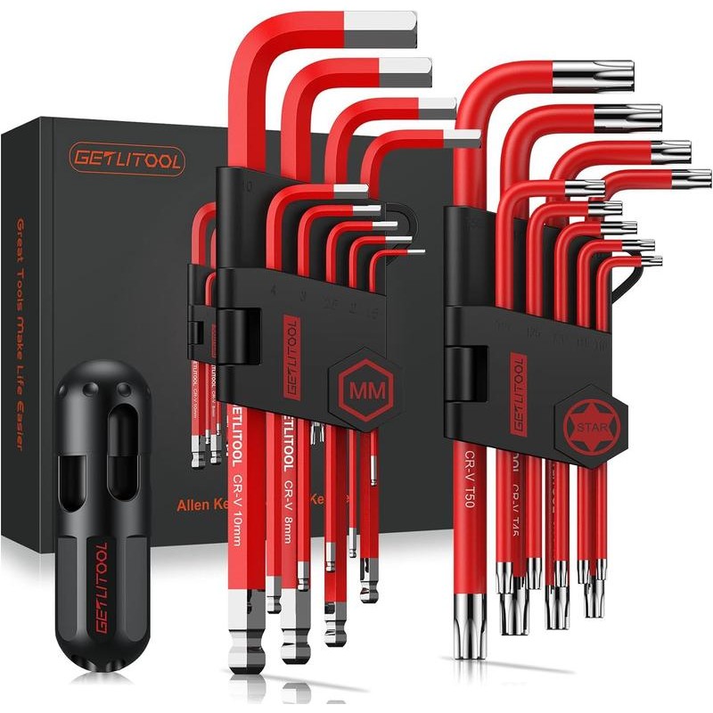 GETLITOOL 18PCS Allen Key Set, Cr-V Allen Wrench Set with T-Handle ...