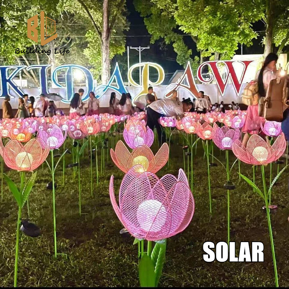 Flower Solar Light Outdoor Waterproof Metal Tulip Solar Powered Garden ...