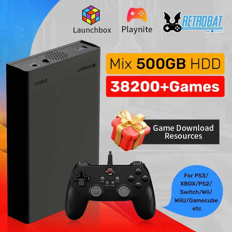 500GB Gaming HDD Retrobat & Launchbox & Playnite OS Retro Video Game Console for PS3/Switch/XBOX ...