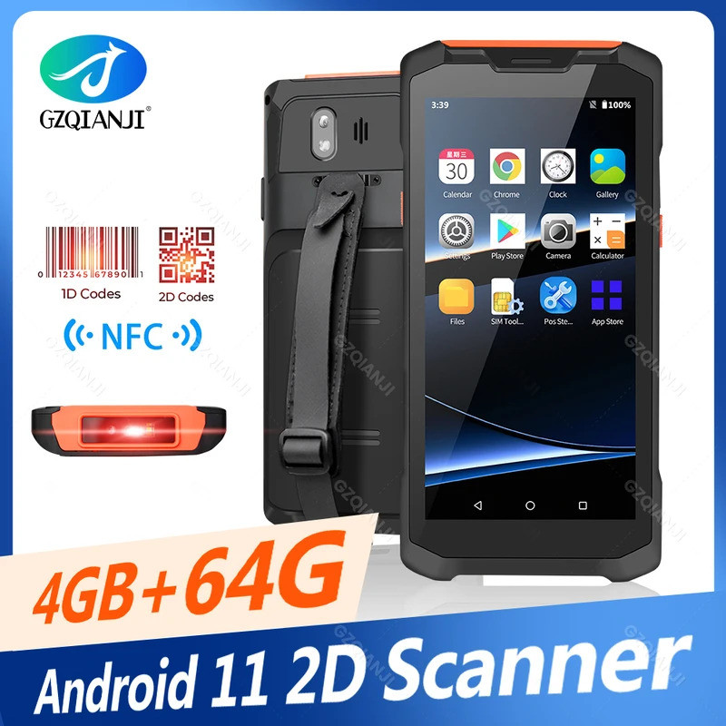 Gzqianji 4gb 64gb Android 11 Handheld Rungged Pda 1d 2d Qr Barcode Reader 4g Wifi Bt Pos