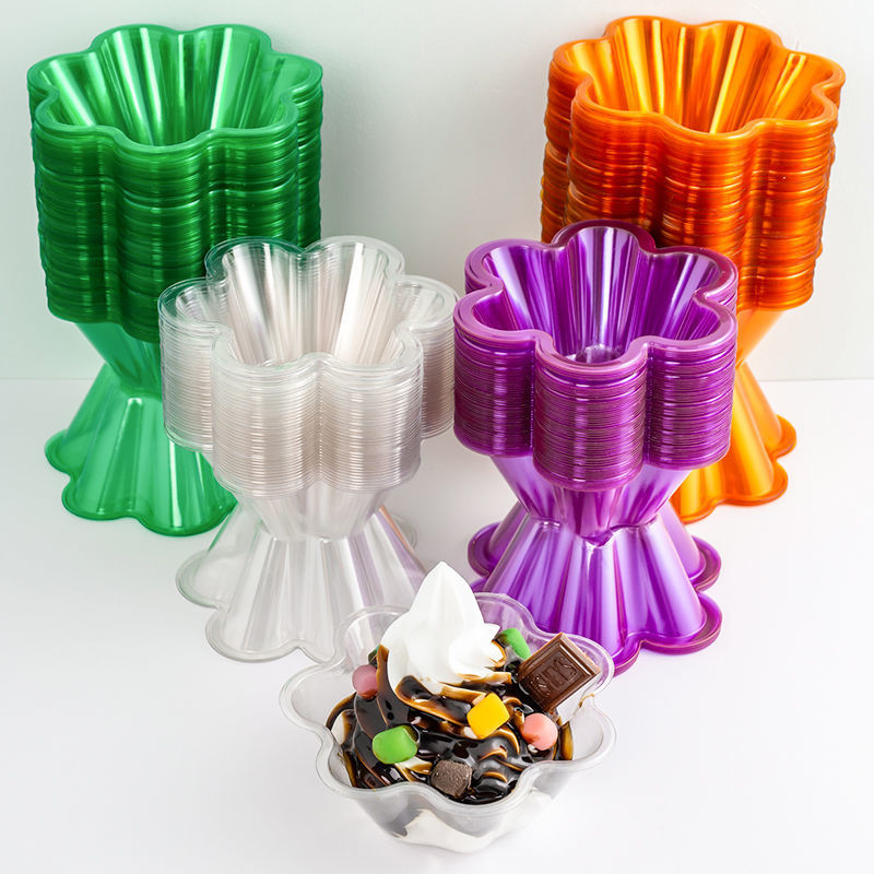 Disposable Plum Blossom Bowl Plastic Fancy Ice Cream Bowl Spoon ...