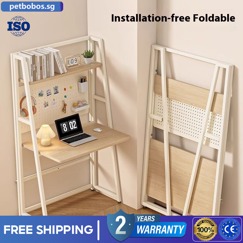 foldable desk, bookshelf integrated, simple computer desk, home office ...