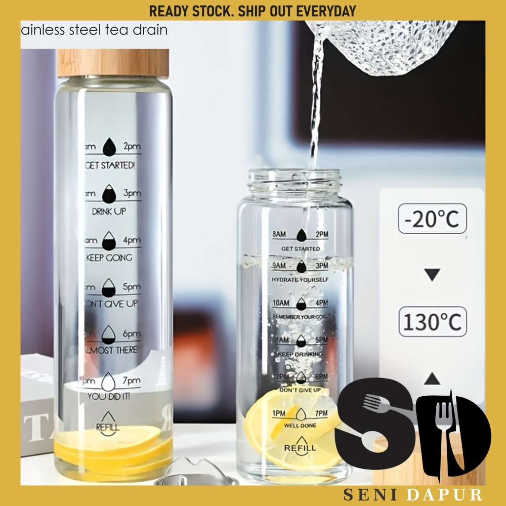 SD Botol Air Kaca Glass Water Bottle 1 Liter Leak Proof Wooden Lid Heat ...