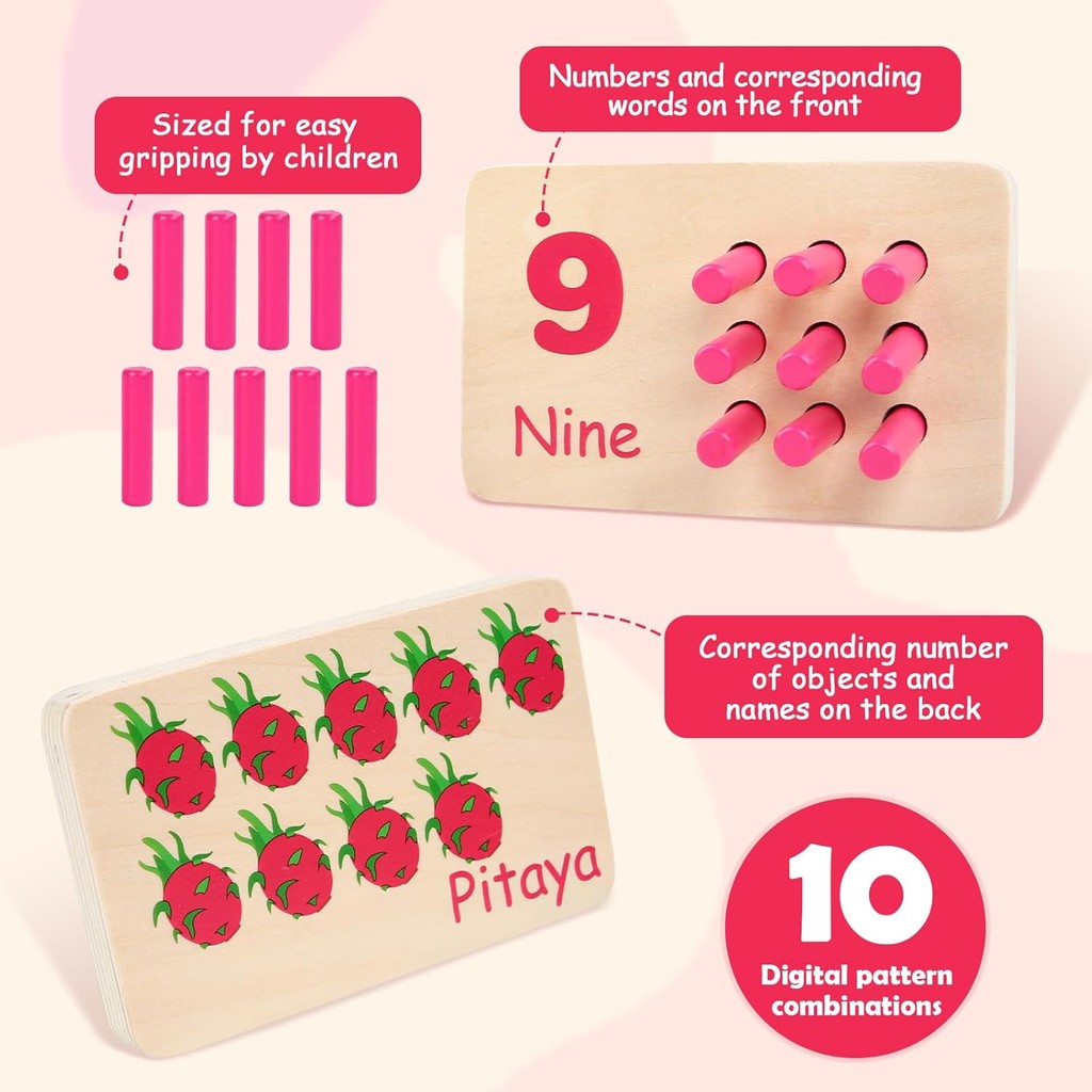 Wooden Counting Numbers Peg Board for Kids, Montessori Math Toy for ...
