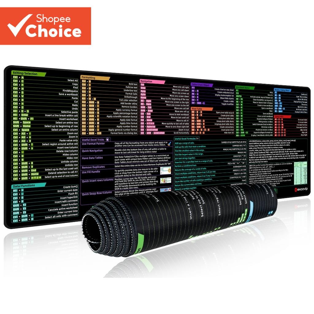 EXCOVIP Mouse Pad Large Size 90*30CM Excel English Shortcut Soft Lock ...