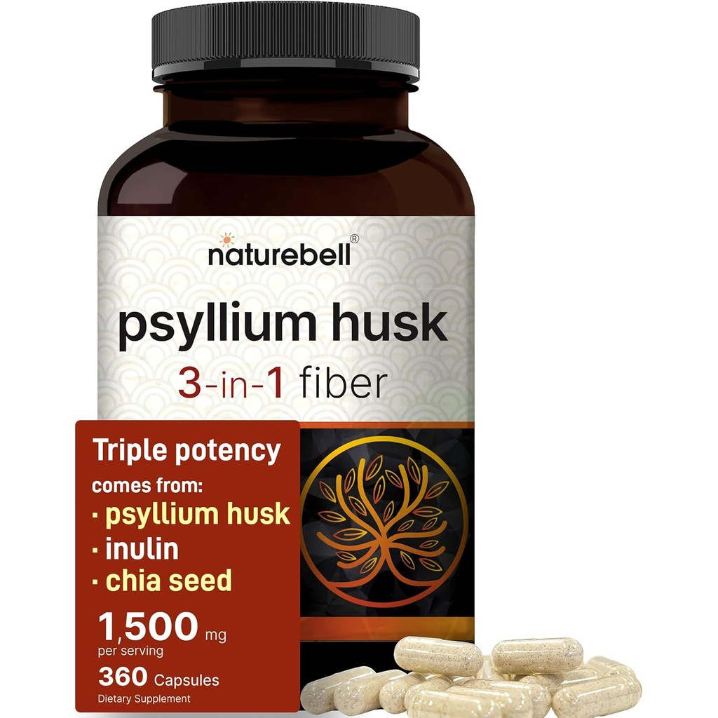 NatureBell Psyllium Husk Capsules 1500mg Per Serving, 360 Count, with ...