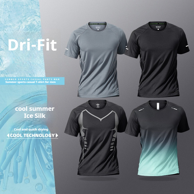 Men's Summer Ice Silk Quick-drying T-shirt Running Short-sleeved Top ...