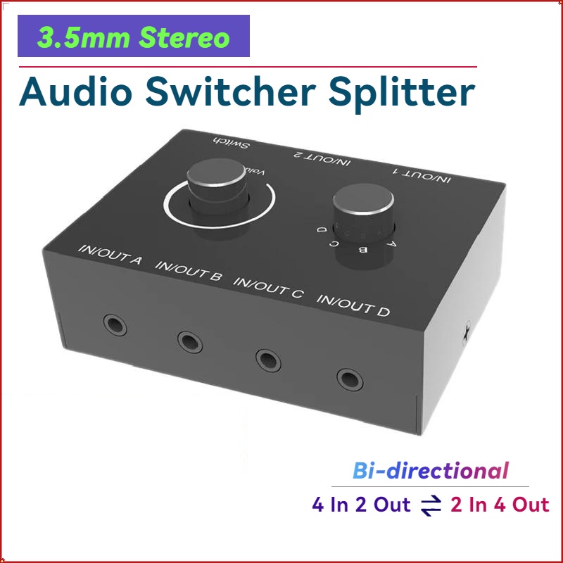 Dual Way 3 5mm Stereo Audio Switcher Splitter Bi Directional Stereo Audio Switch Splitter Box 4