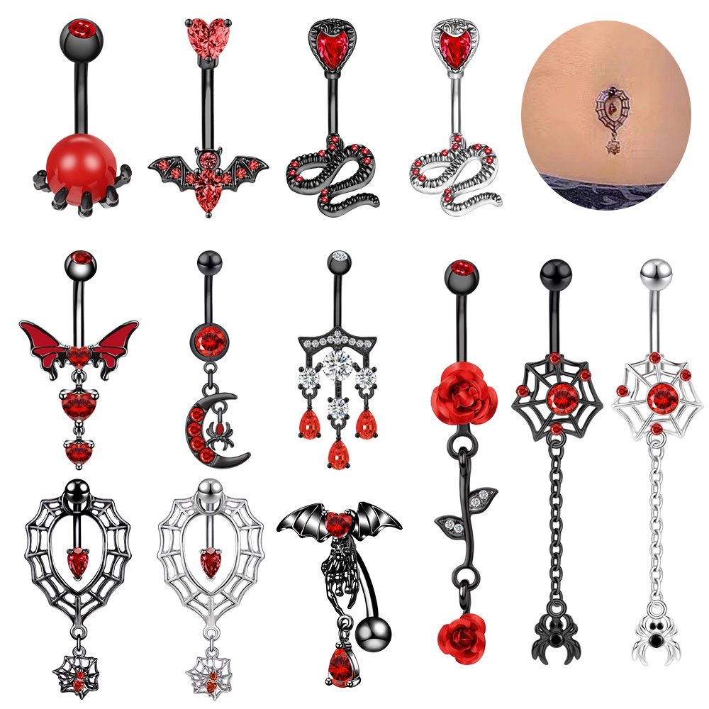 1 PC Punk Cross Stainless Steel Navel Piercing Spider Bat Belly Button ...