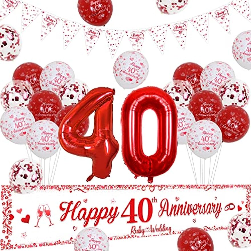 Fangleland 40th Wedding Anniversary Decorations Happy 40th Ruby Wedding ...