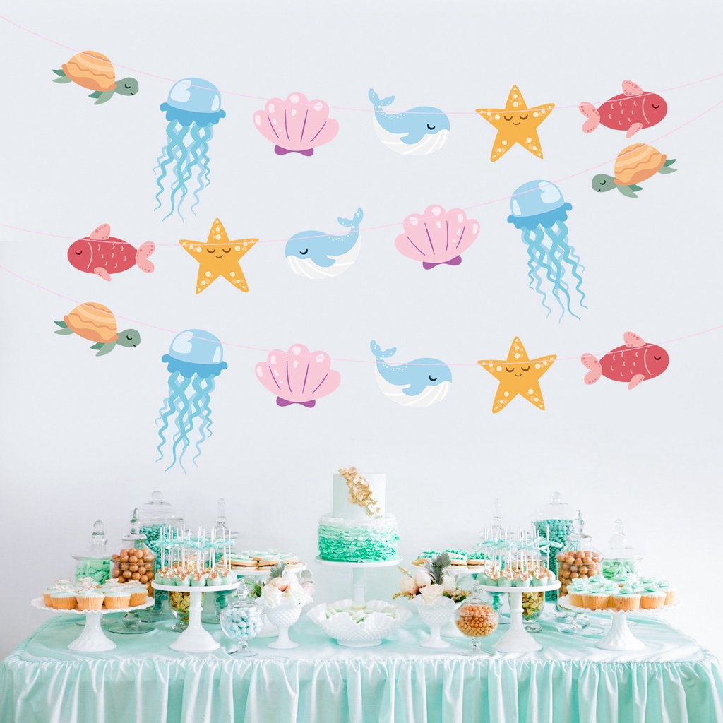 Marine Animals Jellyfish Starfish Sea Life Theme Banner Bunting Garland ...