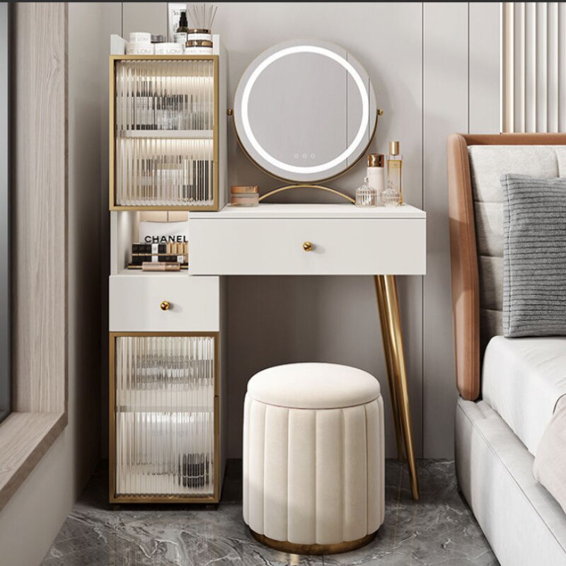 Modern White Minimalist Dressing Table LED Mirror Dressing Table Multi ...