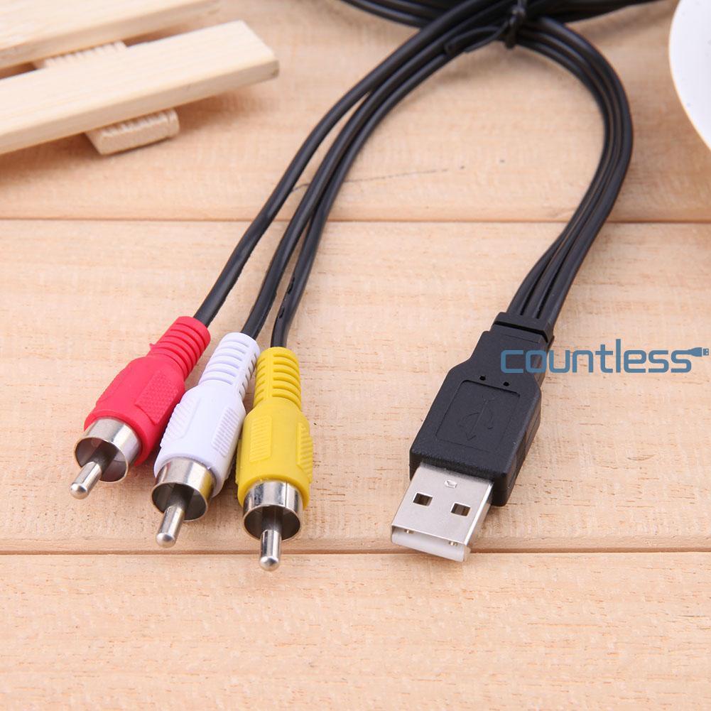 New 1.5M 5ft USB Male A to 3 RCA AV A/V TV Adapter Cord Cable Audio AV ...