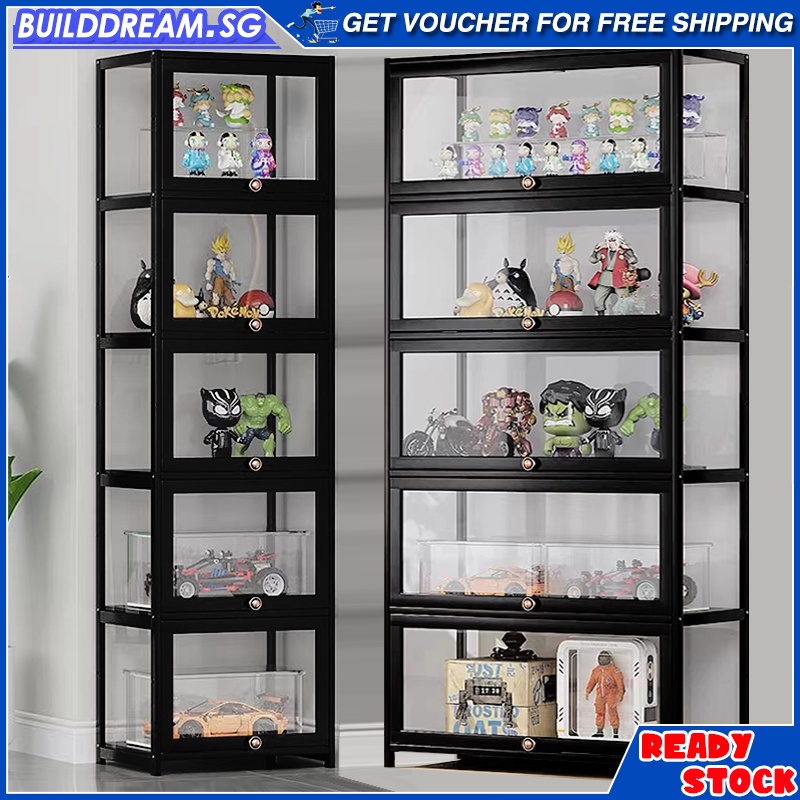 Fully Transparent Black Display Cabinet Bookshelf Cabinet with Flip ...