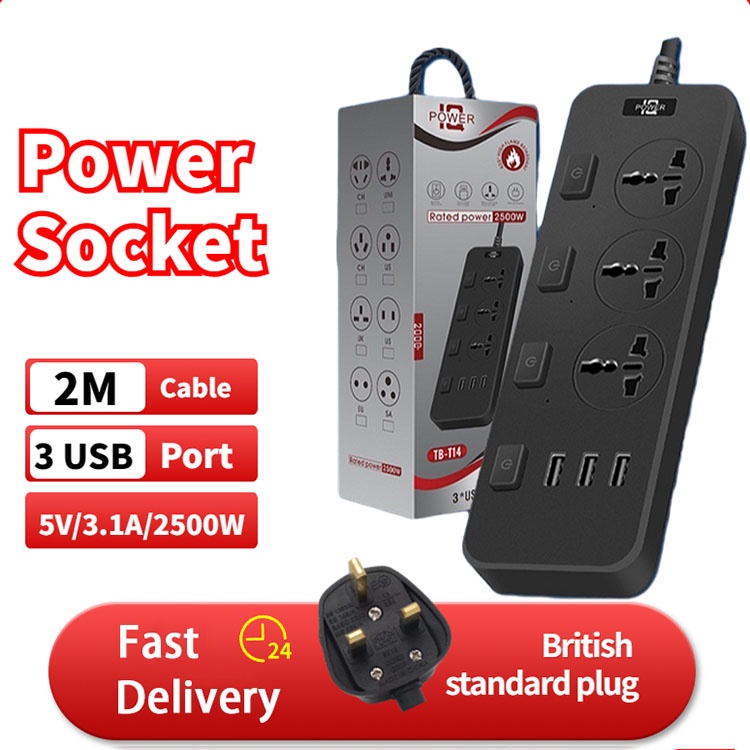 Universal Power Socket Extension With USB Ports Power Strip Surge ...