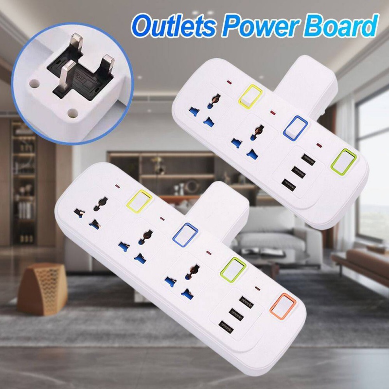 3USB + 3 Socket Adapter 2.4A USB Universal Extension Plug Indicator ...