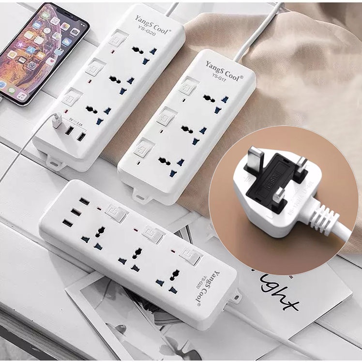 Extension Cord 2m/3meter multi Power Strip 3 USB With Separate Switch ...