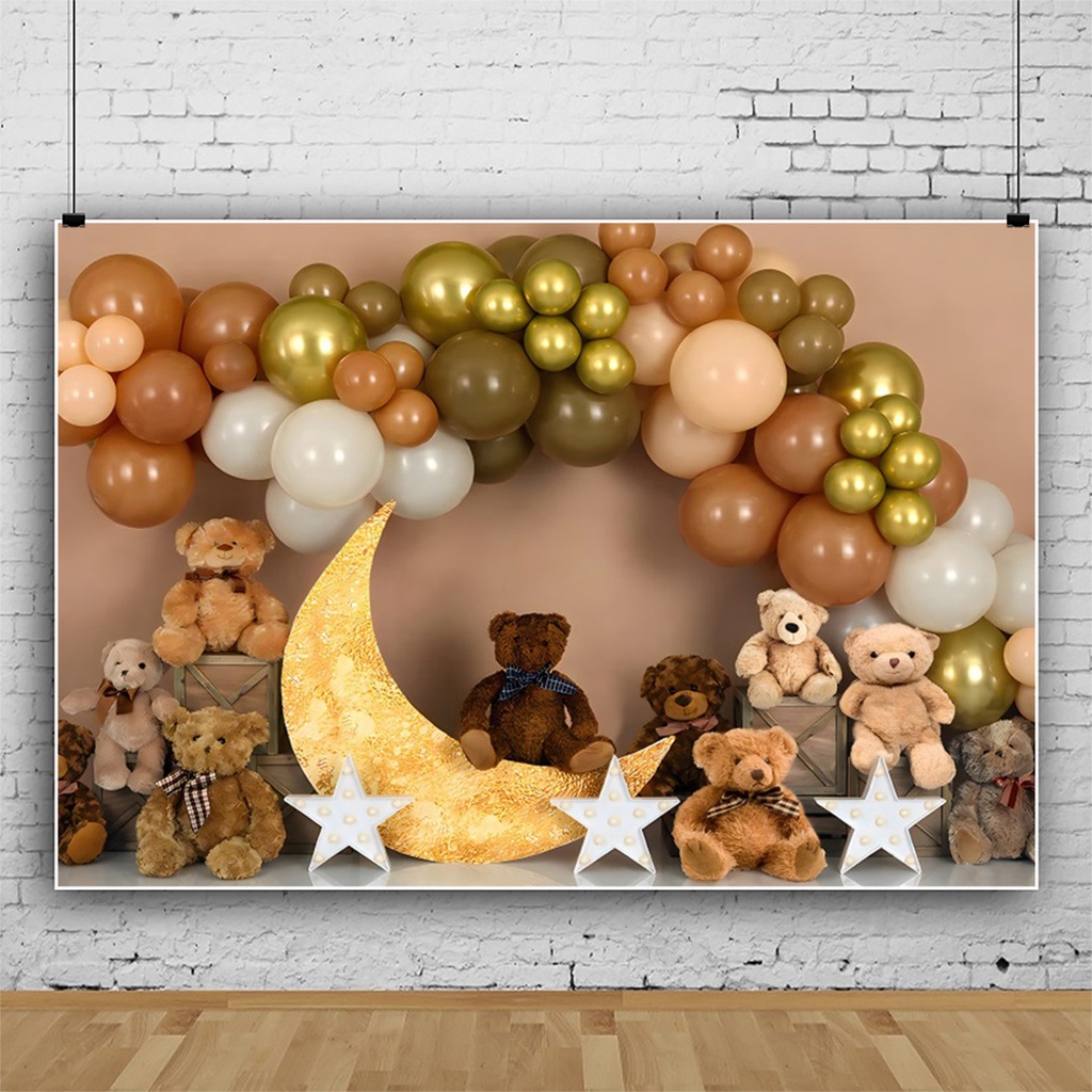 Photography Background Flowers Morandi bear Balloons baby 1st Birthday ...