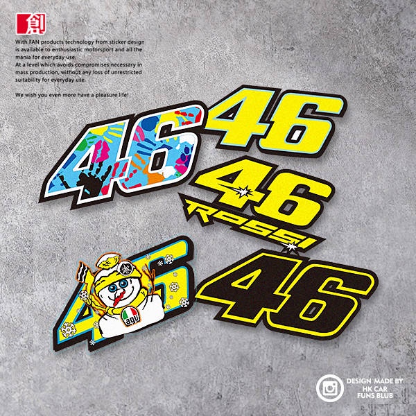 No. 46 Racing Driver Rossi Stickers Sun and Moon Number Reflective ...