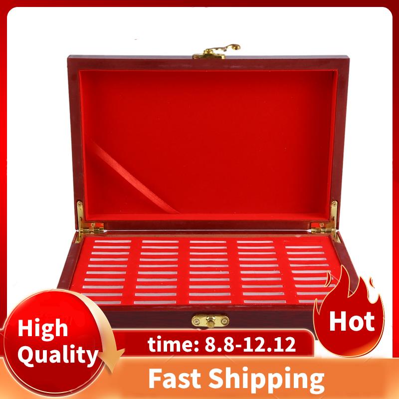 50 Pcs Wood Coin Protection Display Box Storage Case Holder Round Box ...
