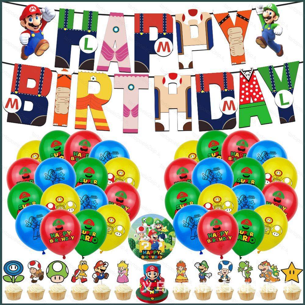 Super Mario Theme kids birthday party decorations banner cake topper ...