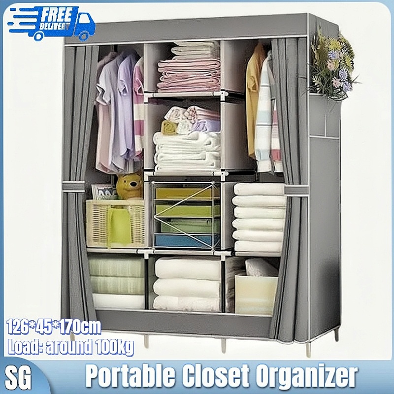 【SG Seller】Canvas Wardrobe Assembly Storage Wardrobe Portable Closet ...