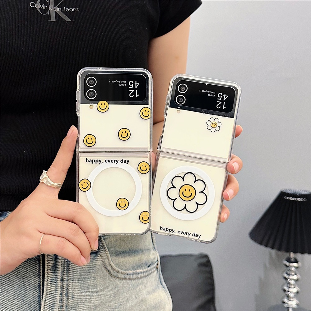 Smiley Magnet Popscoket Hard Case For New Samsung Z Flip 5 Z Flip 4 PC ...